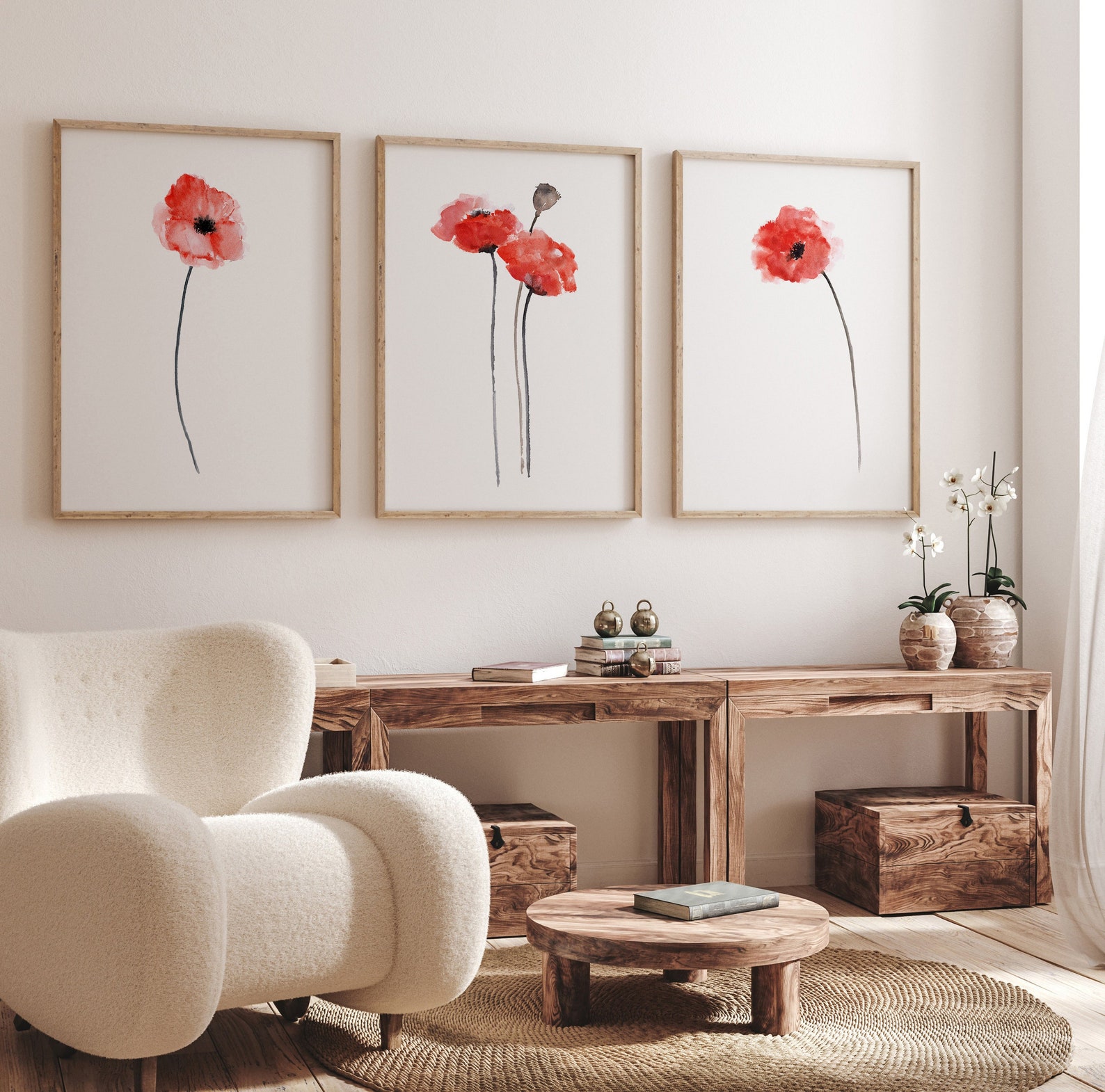 Red Poppies Set of 3 Abstract Flower Wall Art Print Floral - Etsy
