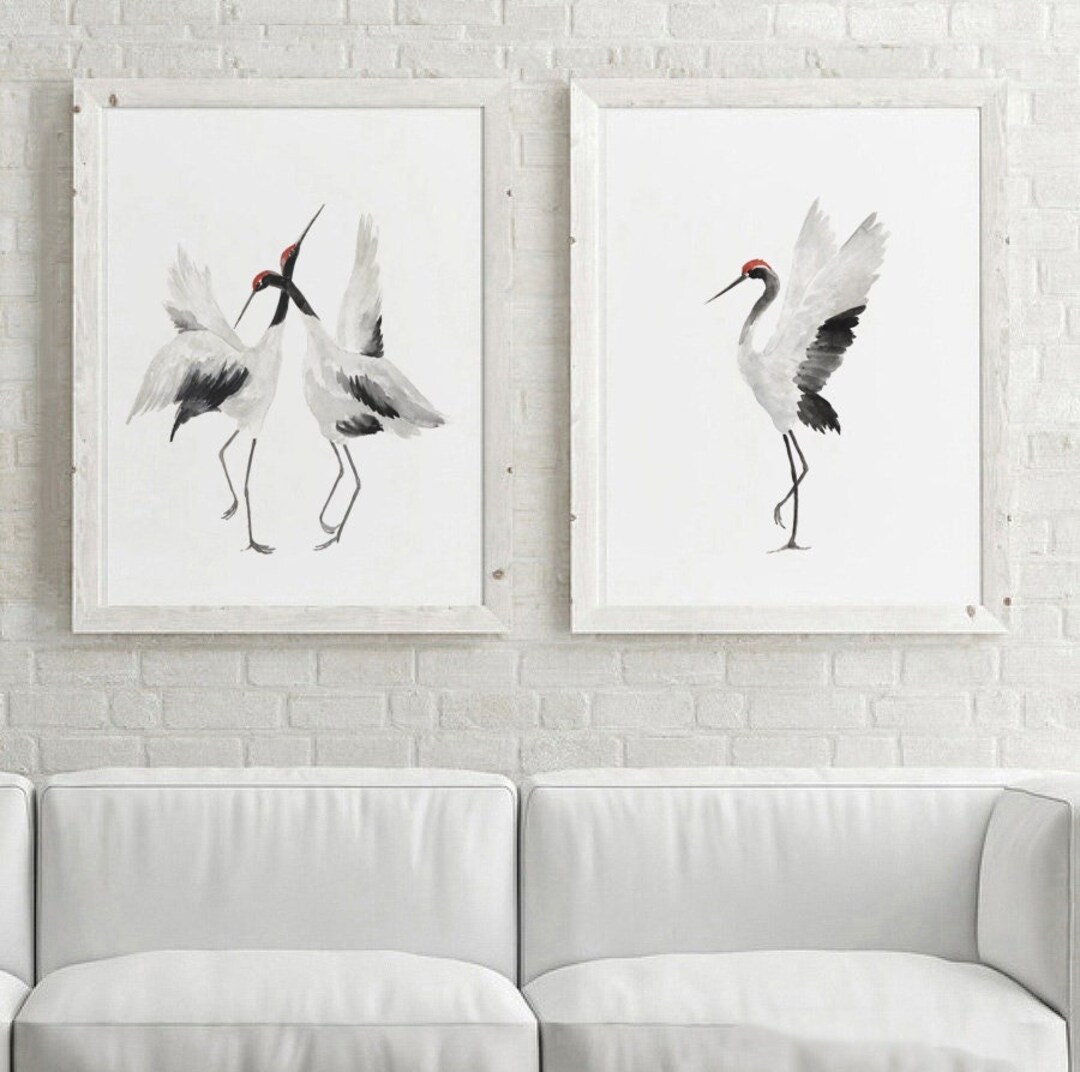 Crane Painting, Crane Print, Lake Bird Wall Art, Crane Wall Decor ...