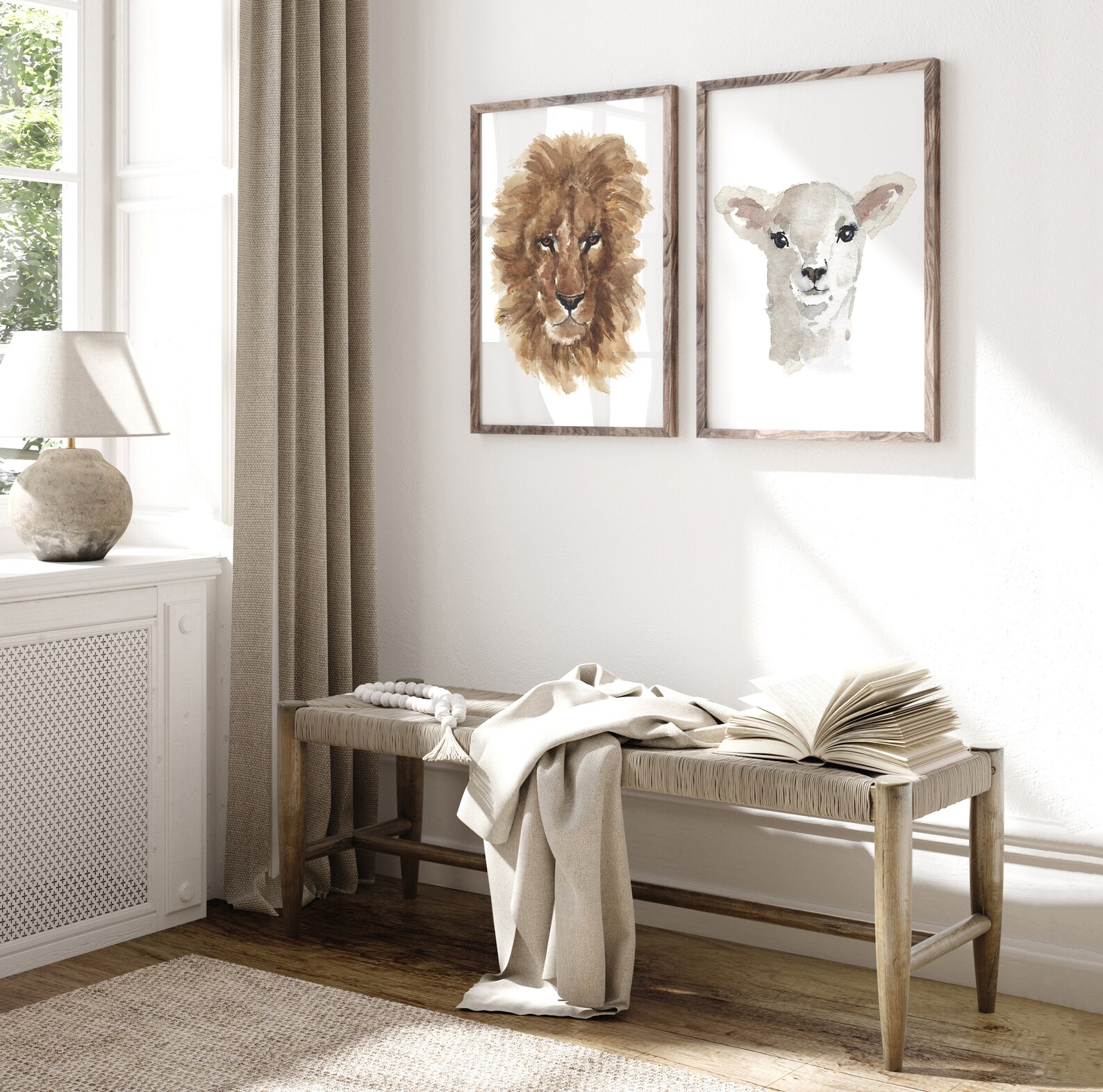 Set of 2 Lion and Lamb Art Print, Minimalist Wall Hanging, Nursery Wall ...