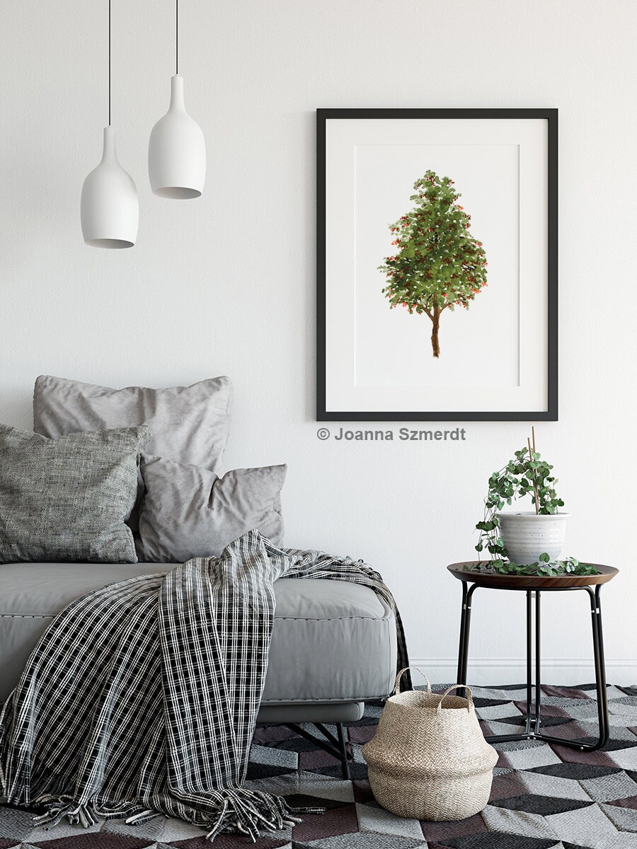 Rowan Art Print, Rowan Tree Wall Art, Forest Painting, Rowan Berry ...
