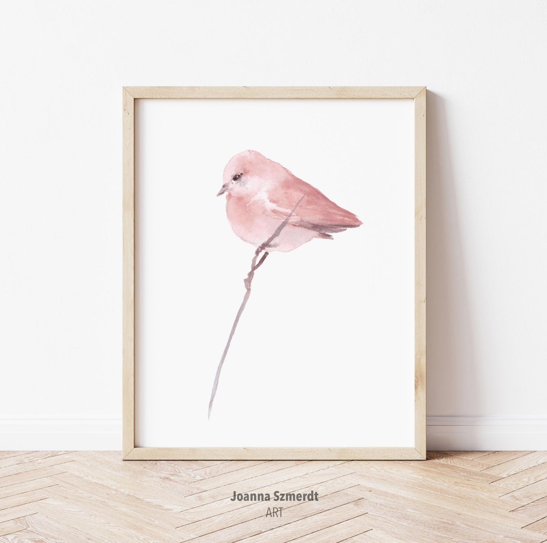 Blush Pink Finch Bird Watercolor Art Print | Modern Nursery Wall Decor ...