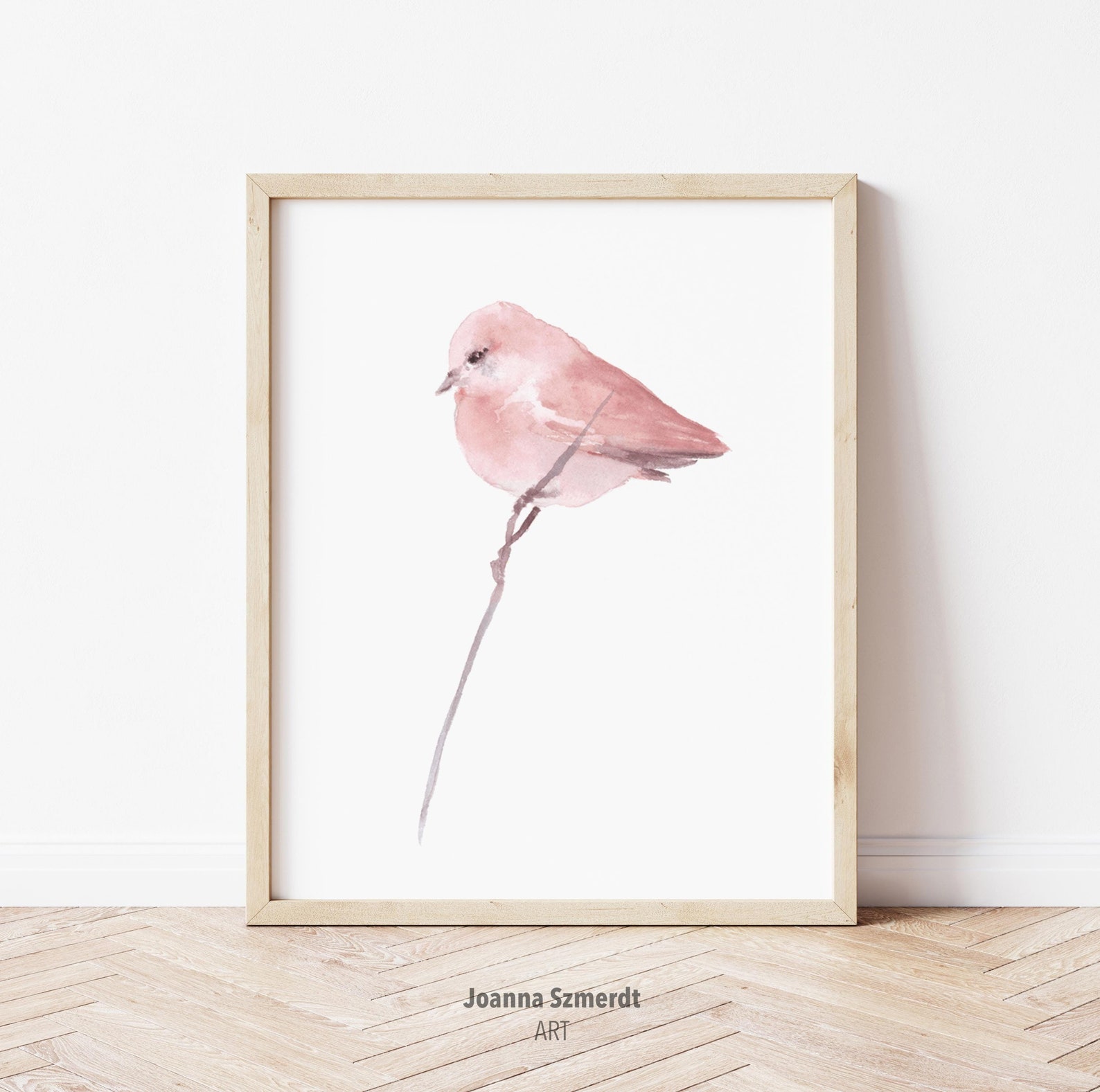 Blush Pink Finch Bird Watercolor Art Print | Modern Nursery Wall Decor ...