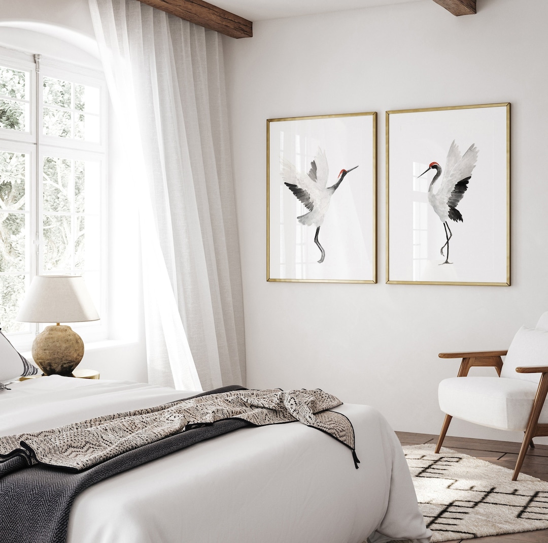 Crane Print, Crane Painting, Crane Art Print, Crane Wall Decor, Crane ...