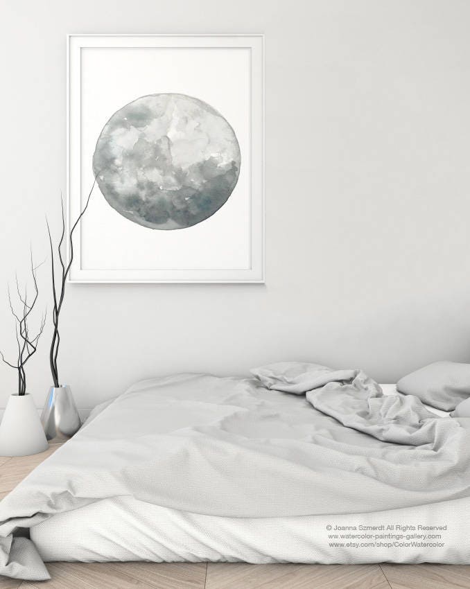 Canvas Moon set 3 Moon Phase Art Prints Gray Silver Blue | Etsy