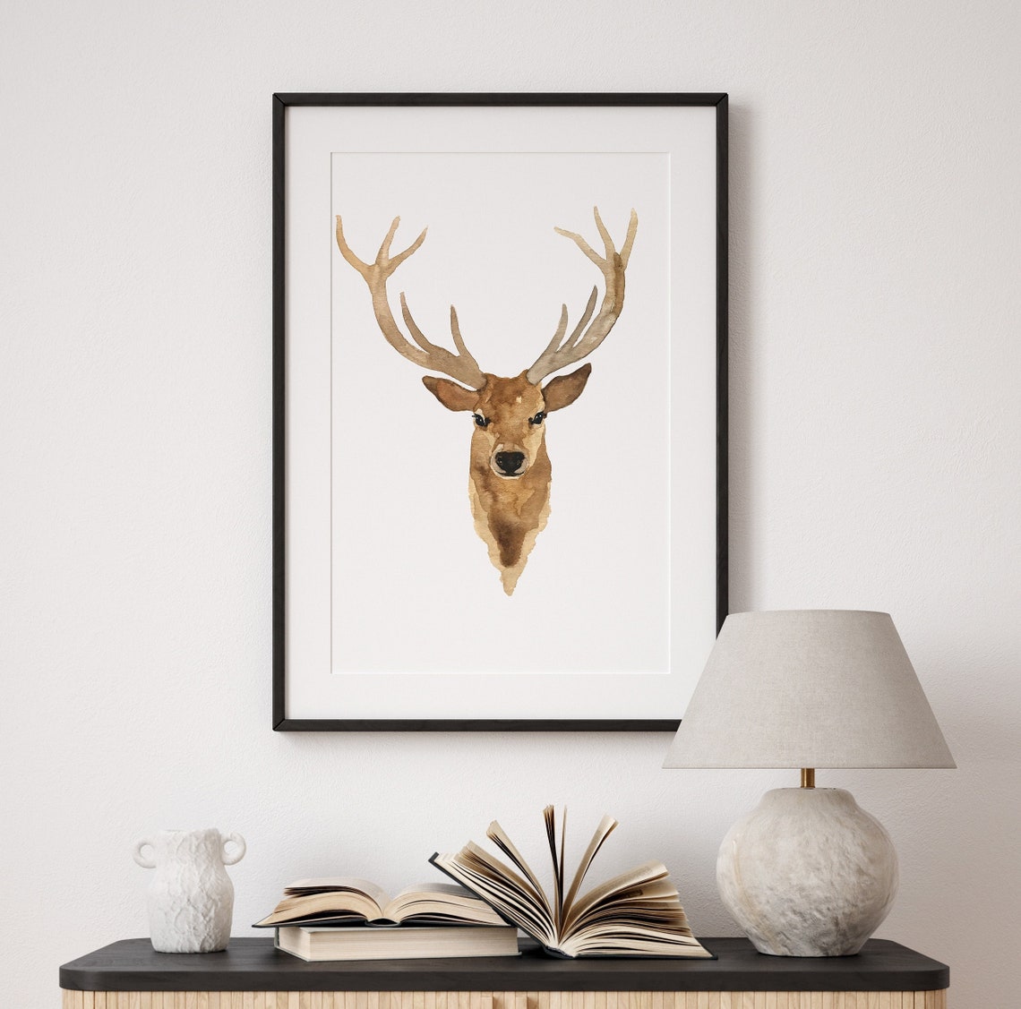 Deer Print Wall Art Deer Art Print Antlers Brown Prints - Etsy