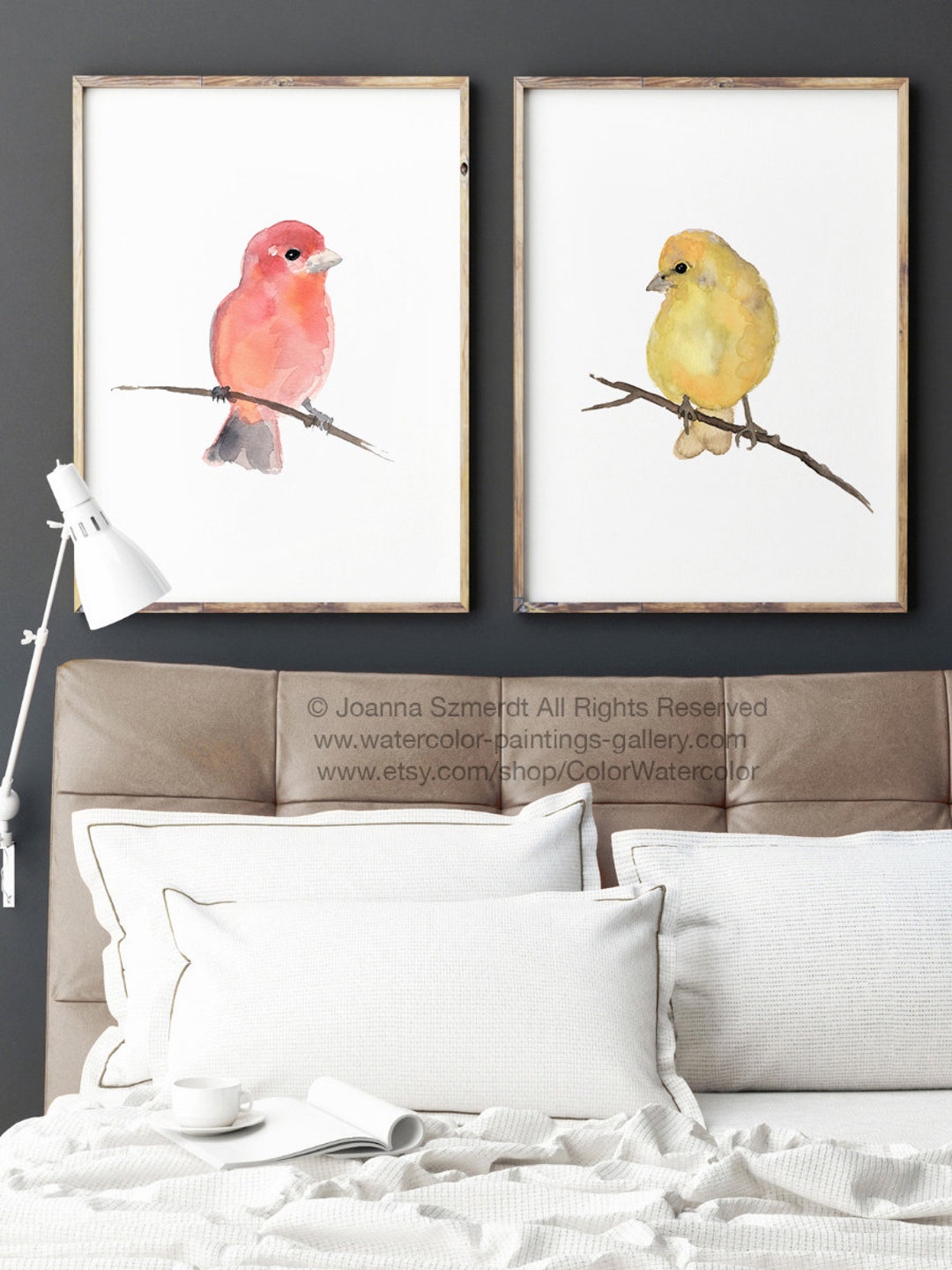 Purple Finch, Yellow Finch Home Decor Set 2, Finch Print Wall Art ...