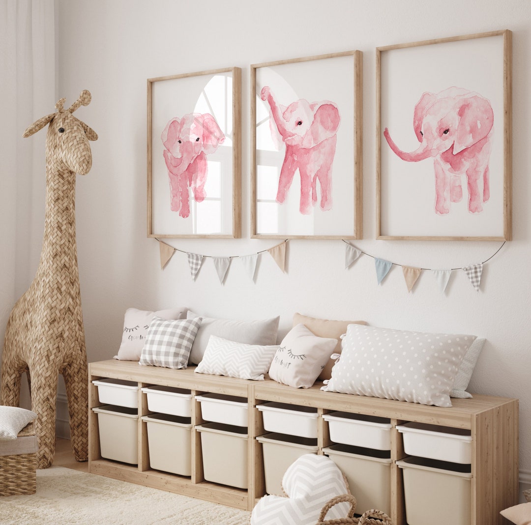 Pink Elephant Girl Nursery Decor Print Set of 3 - Etsy
