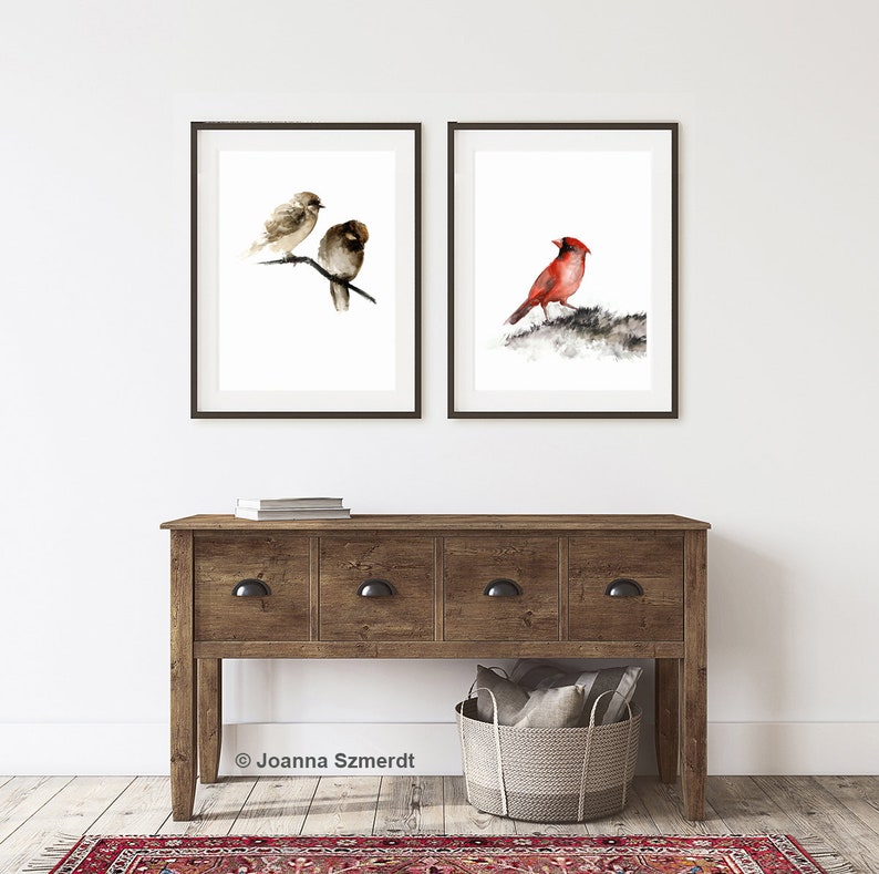 Minimalist Cardinal and Birds Painting Set of 2 Sparrow Bird - Etsy