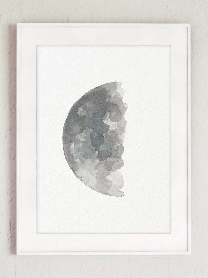 Canvas Moon set 3 Moon Phase Art Prints Gray Silver Blue | Etsy