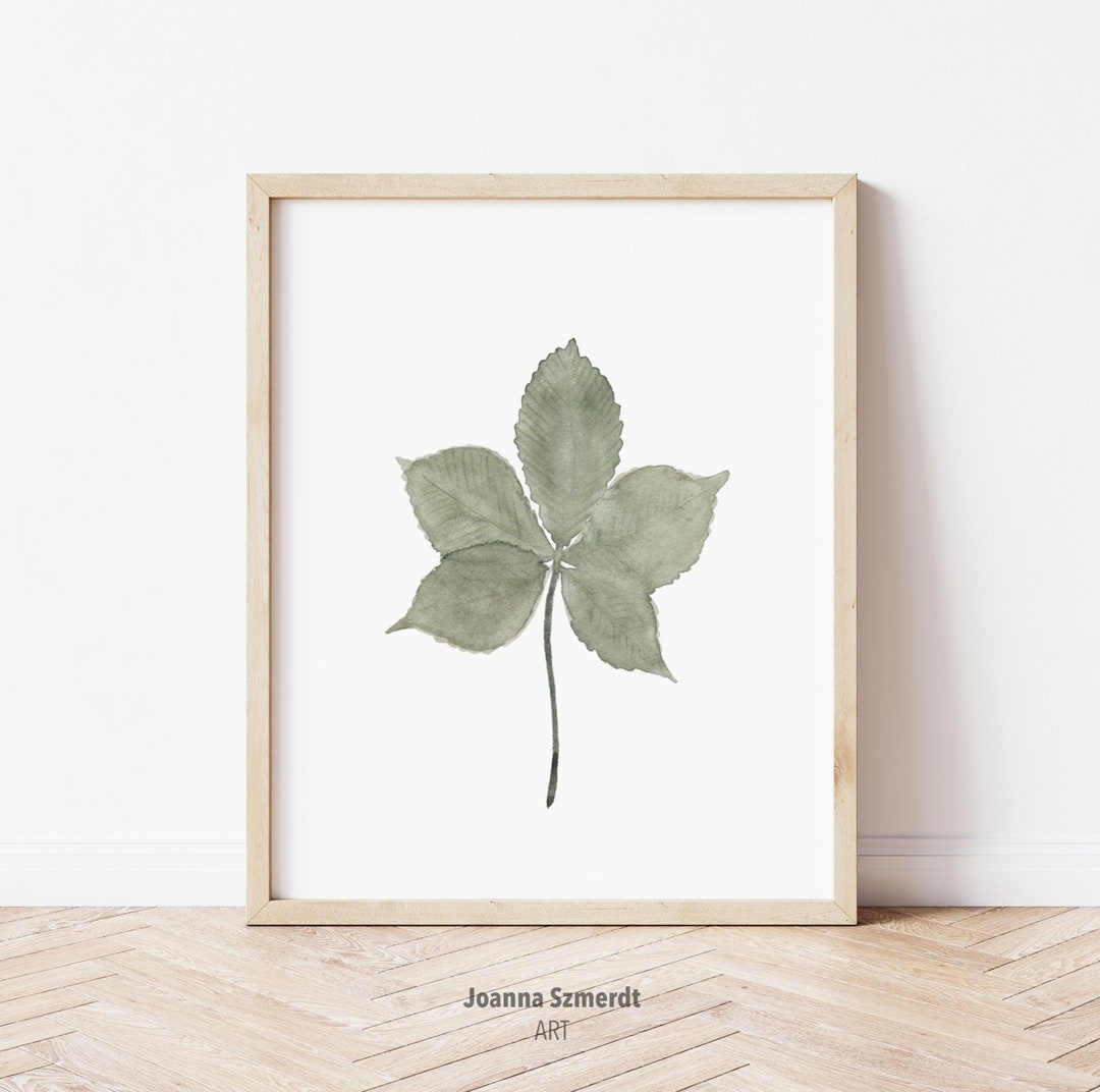 Leaf Print Wall Art | Chestnut Leaf Watercolor in Muted Green | Digital ...
