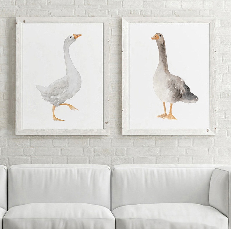 Goose Wall Art, Goose Print, Goose Art, White Goose Set of 2 Birds ...
