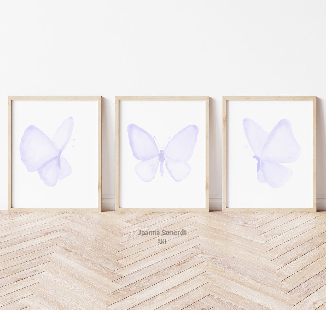 Purple Butterfly Wall Art Set of 3, Watercolor Butterfly Prints ...