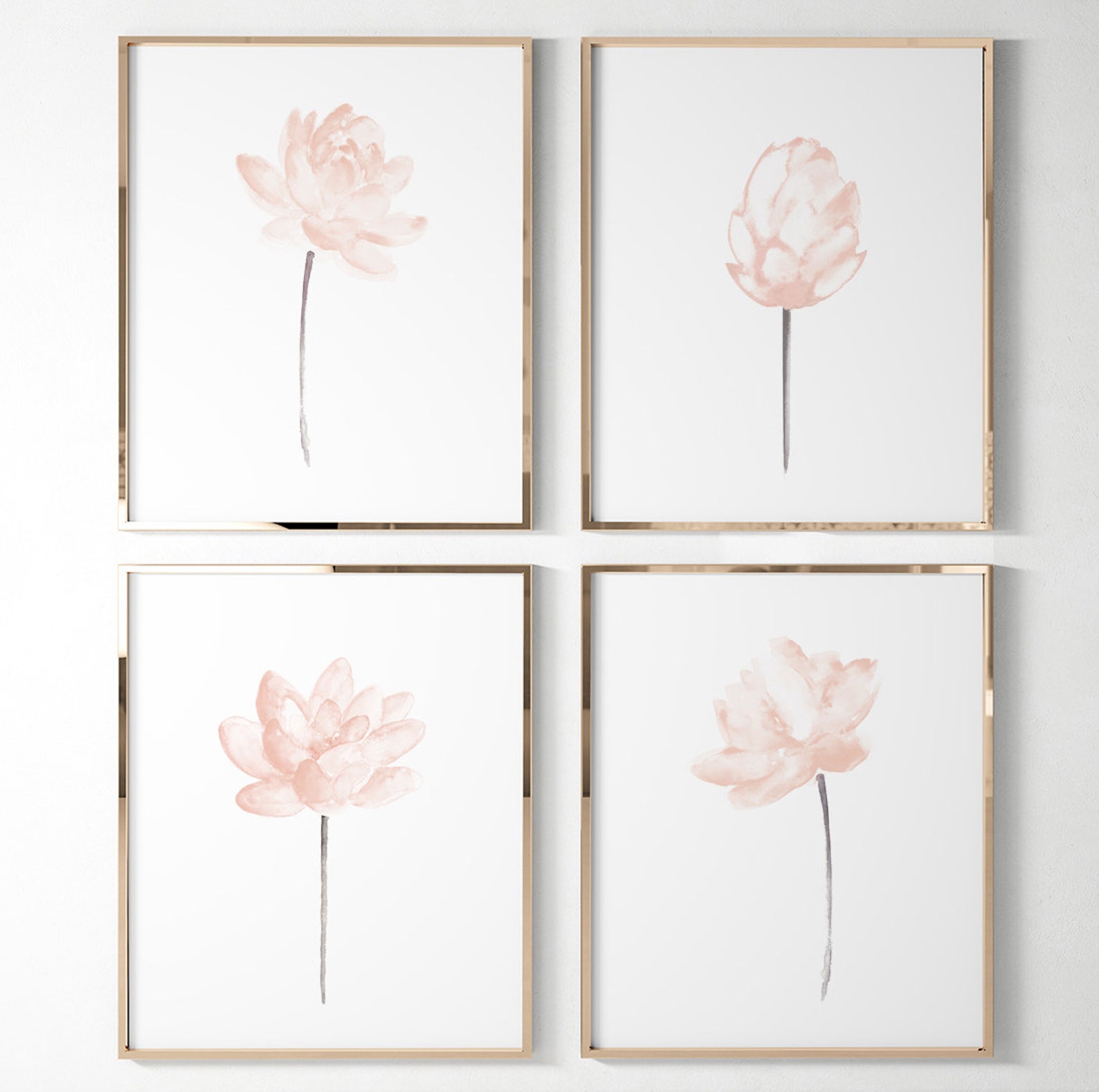 Lotus Watercolor Painting, Set of 4 Blush Pink Art Prints, Lotus Flower ...