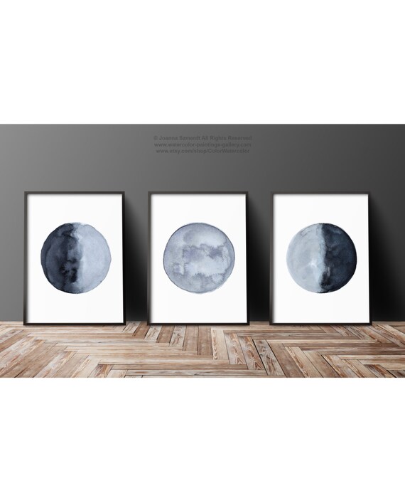 Moon Phases Wall Art Print Navy Blue Bedroom Decoration | Etsy
