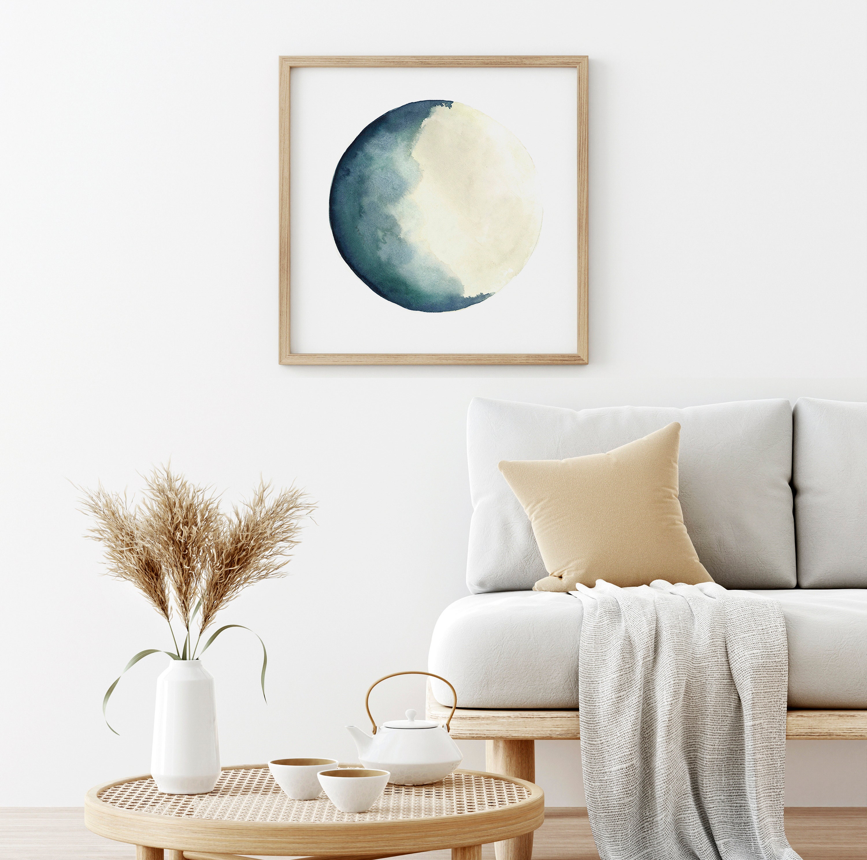 Moon Print Wall Art, Moon Art Print, Moon Phases Gifts Painting, Blue ...