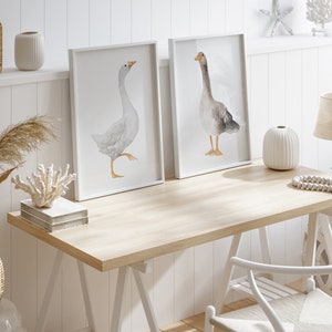 Goose Wall Art, Goose Print, Goose Art, White Goose Set of 2 Birds ...