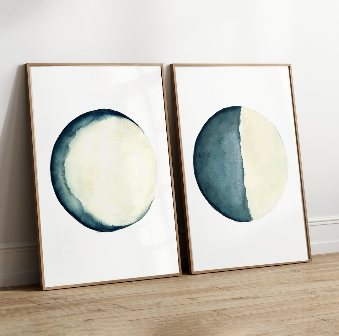 Moon Wall Art Print Blue Moon Decor Watercolor Painting Set - Etsy Canada