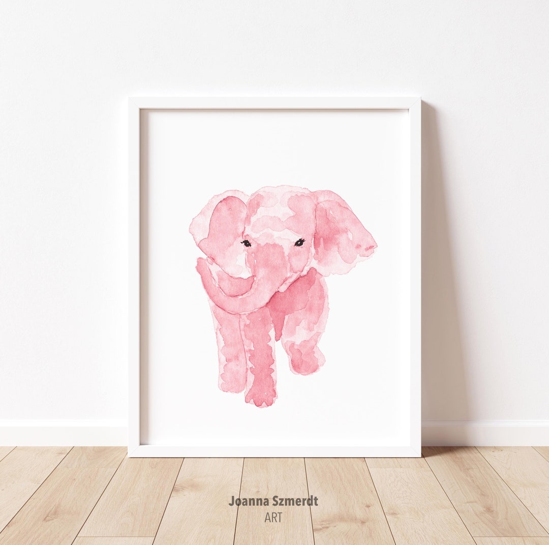 Pink Elephant Painting, Baby Pink Elephant Watercolor, Nursery Girl ...