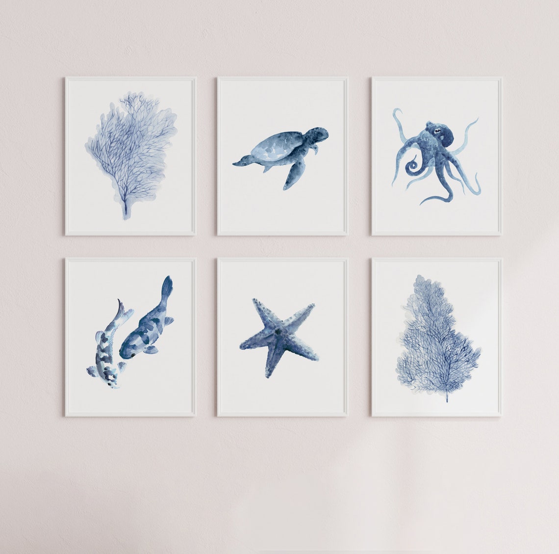 Ocean Wall Art. Blue Coastal Wall Decor. Modern Poster Sea Life Living ...