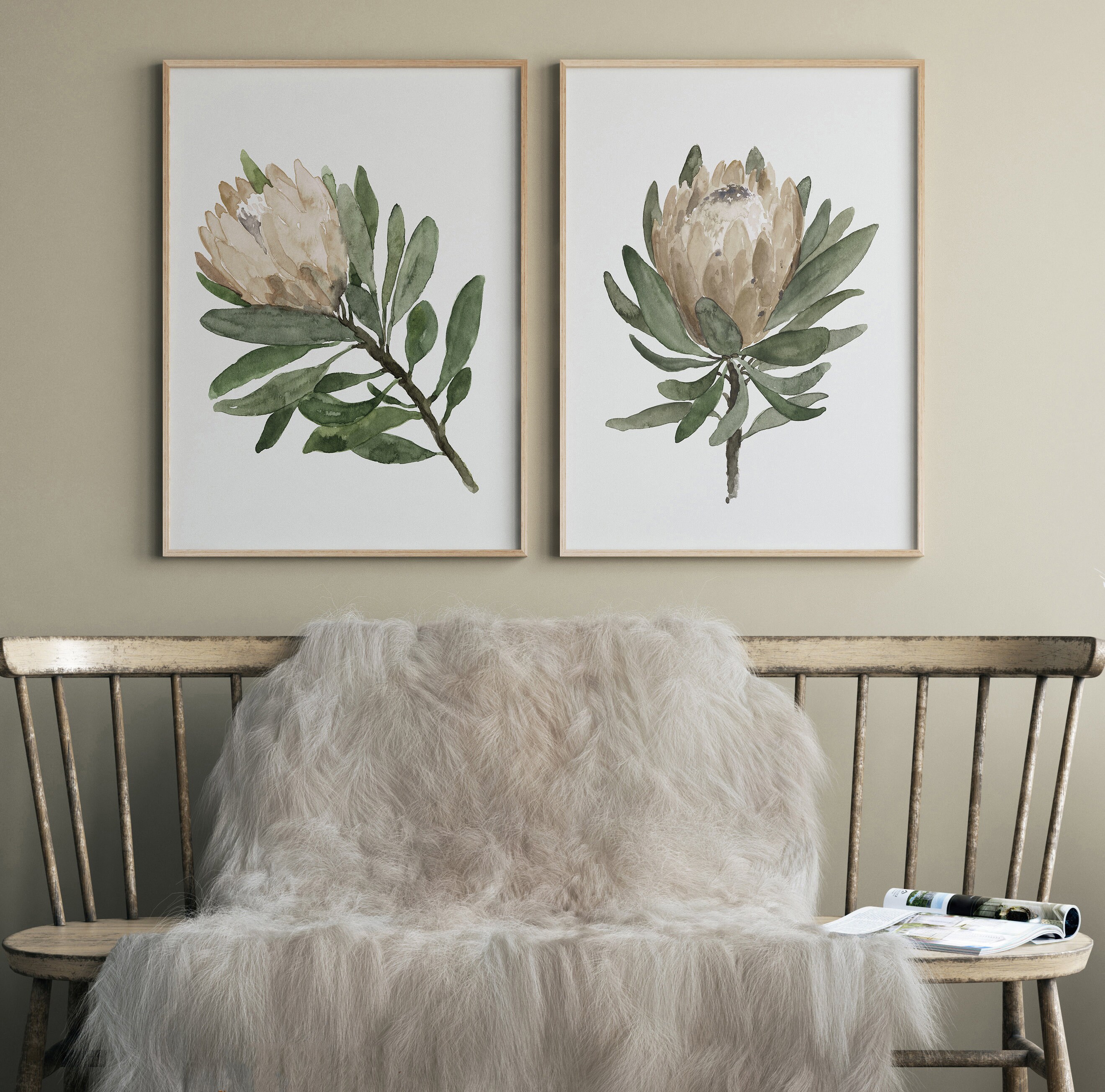 Watercolor Flower, Protea Painting, Abstract Wall Decor, Modern Wall ...