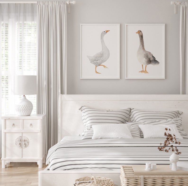 Goose Wall Art, Goose Print, Goose Art, White Goose Set of 2 Birds ...