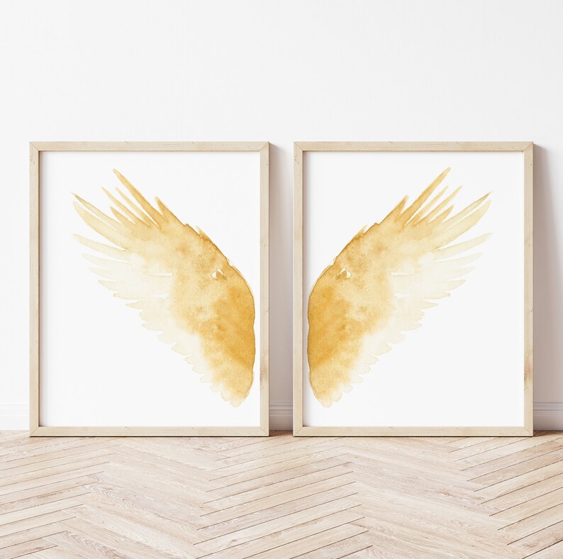 Angel Wings Wall Decor, Golden Wings Set of 2, Nursery Room Art Print ...
