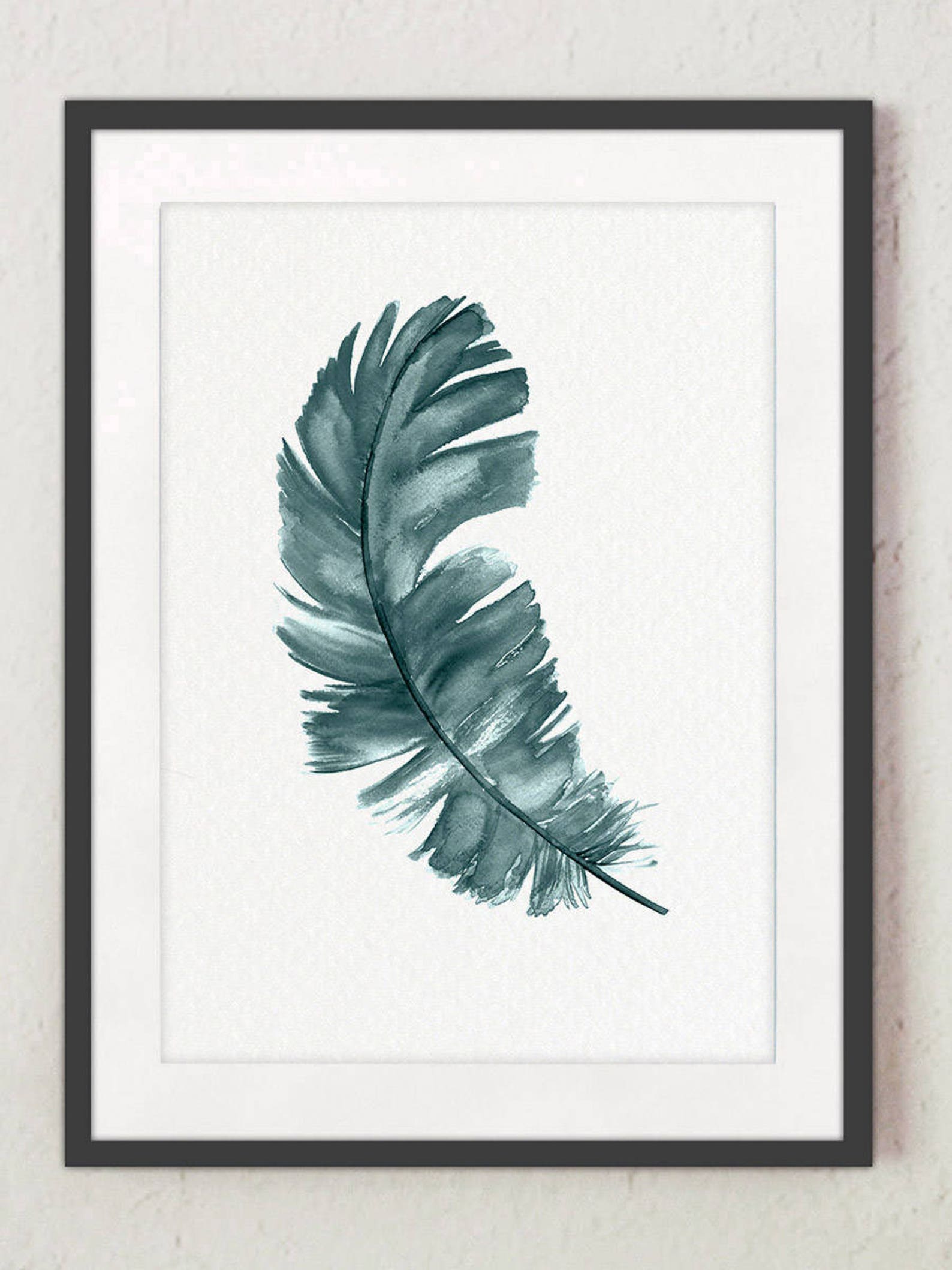 Feather Print Wall Art Feather Set of 3 Green Painting Three - Etsy
