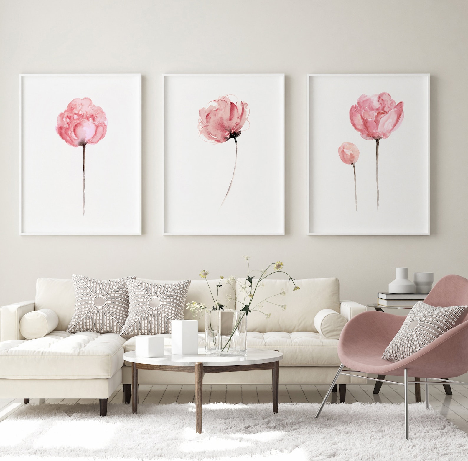 Peony Set of 3 Abstract Flower Peonies Art Print Minimalist - Etsy