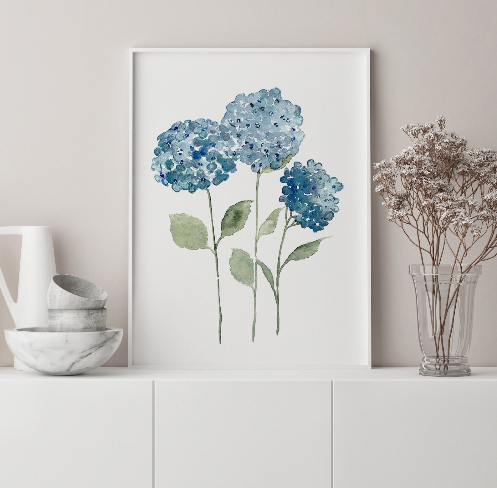 Blue Hydrangea, Hydrangea Print, Hydrangea Painting, Floral Wall Decor ...