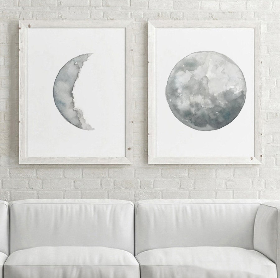 Moon Art Decor Full Moon Wall Art Set of 2 Moon Art Prints - Etsy