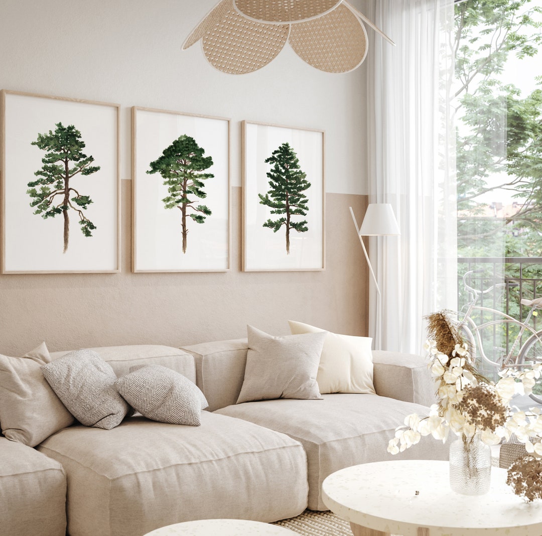 Pine Tree Print, Pine Wall Art Set of 3 Art Prints, Green Tree of Life ...