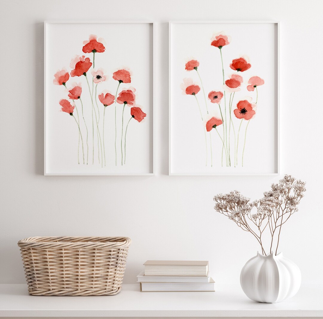 Red Flower Poster, Southwestern Style Abstract Wall Art, Rustic Floral ...