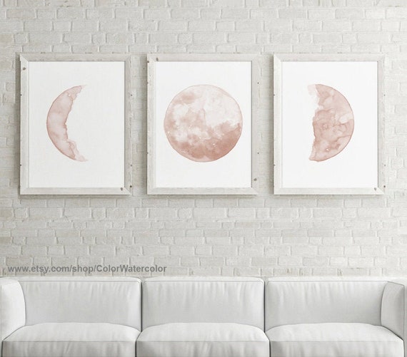 Moon Wall Art Moon Art Print Full Moon Poster Moon Wall Set | Etsy