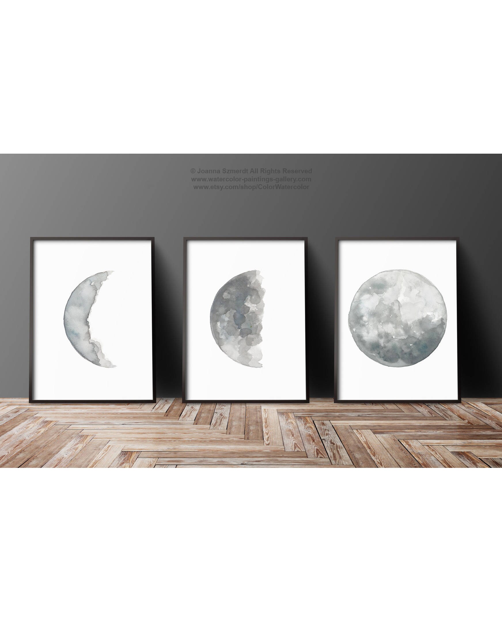 Canvas Moon set 3 Moon Phase Art Prints Gray Silver Blue | Etsy