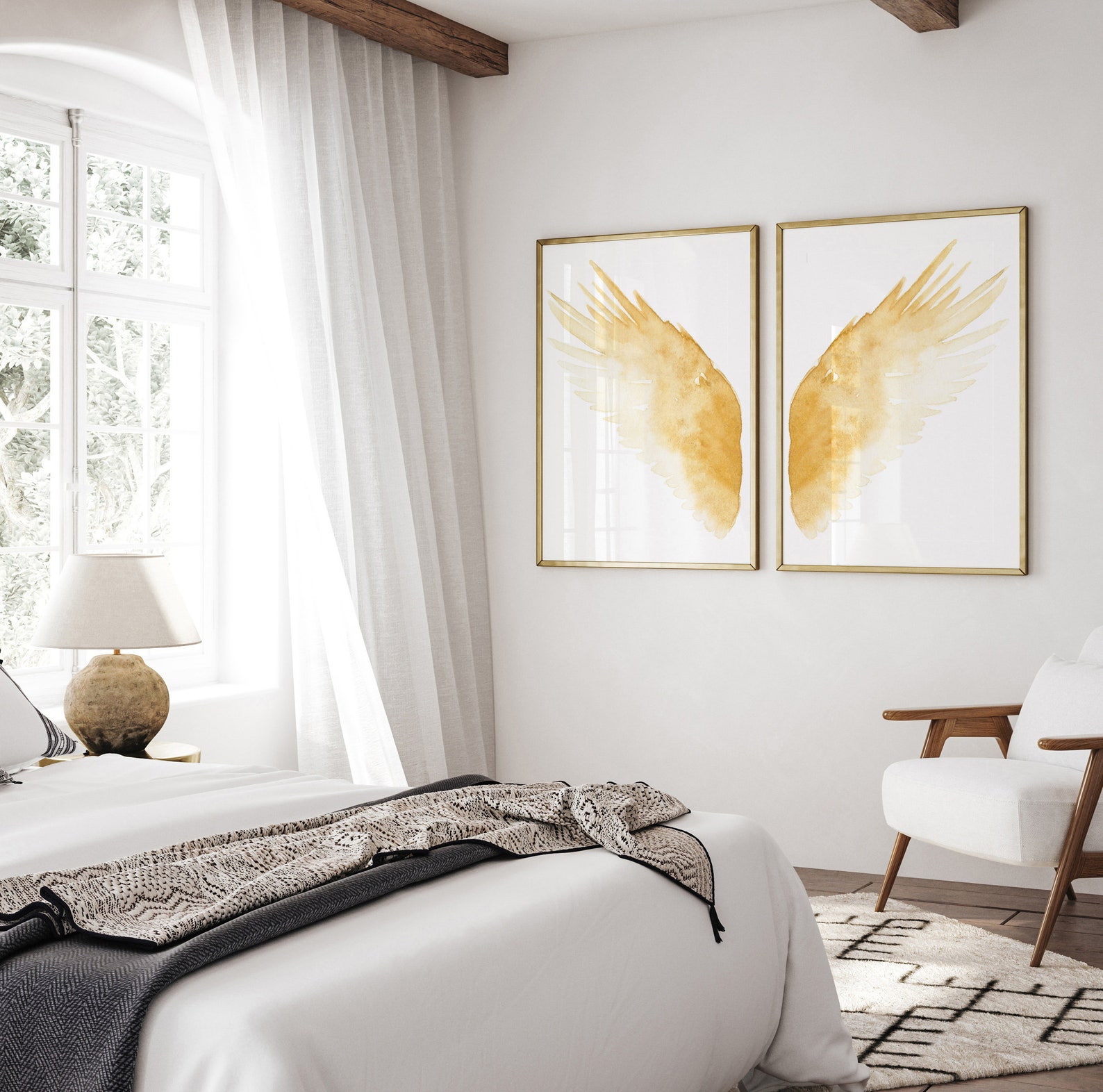 Angel Wings Wall Decor, Golden Wings Set of 2, Nursery Room Art Print ...