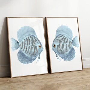 Fish Print Two Piece, Exotic Fish Wall Art, Discus Fish Poster, Blue ...