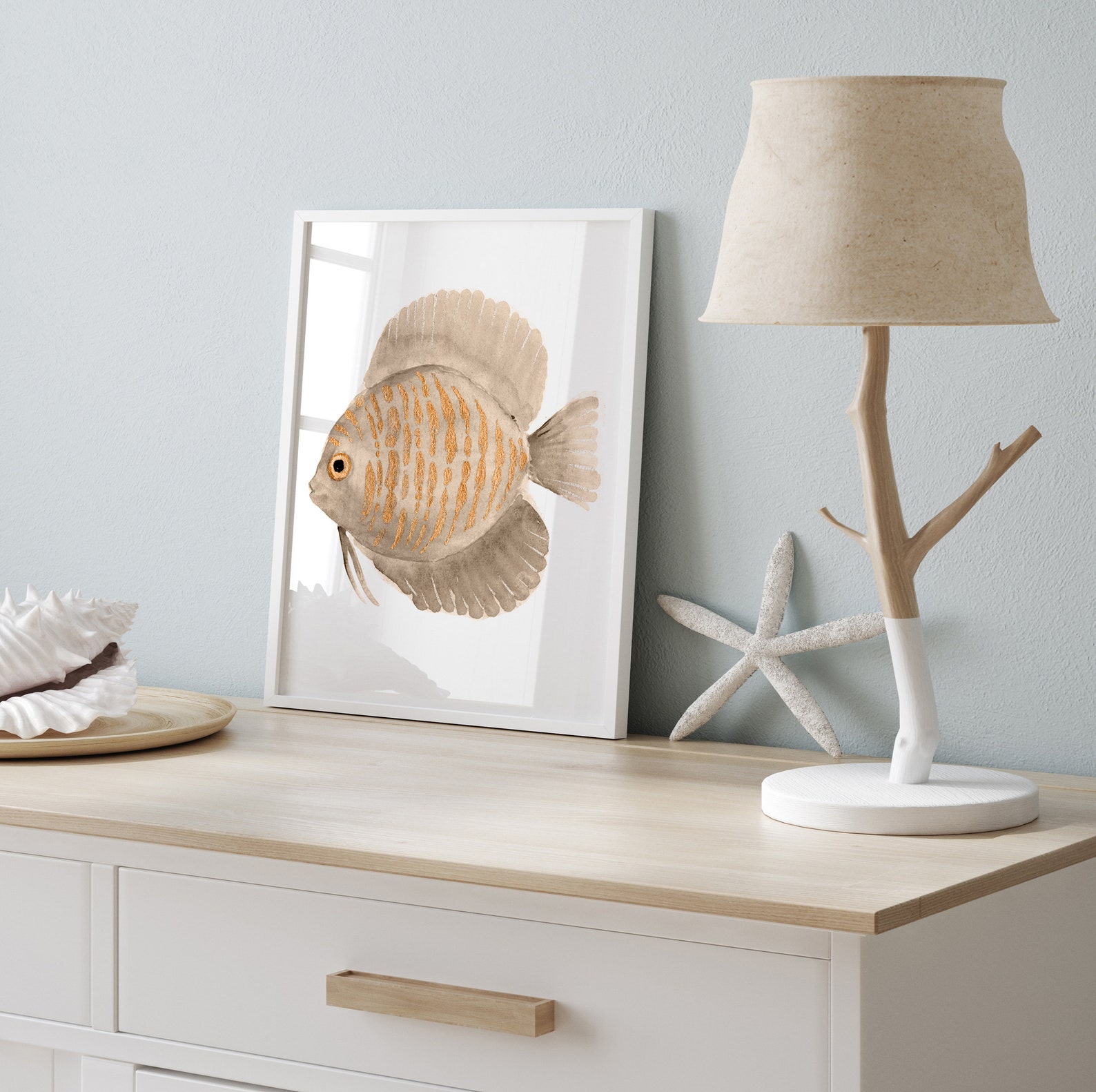 Exotic Discus Fish Beige Wall Art, Aquatic Life Wall Decor Fish Lover ...