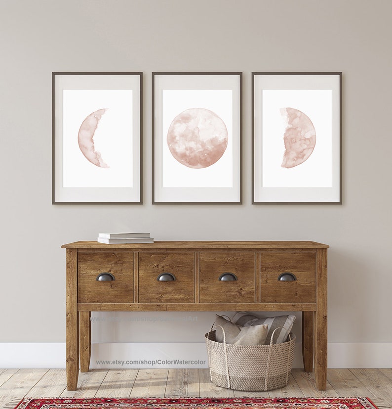 Moon Wall Art Moon Art Print Full Moon Poster Moon Wall Set | Etsy