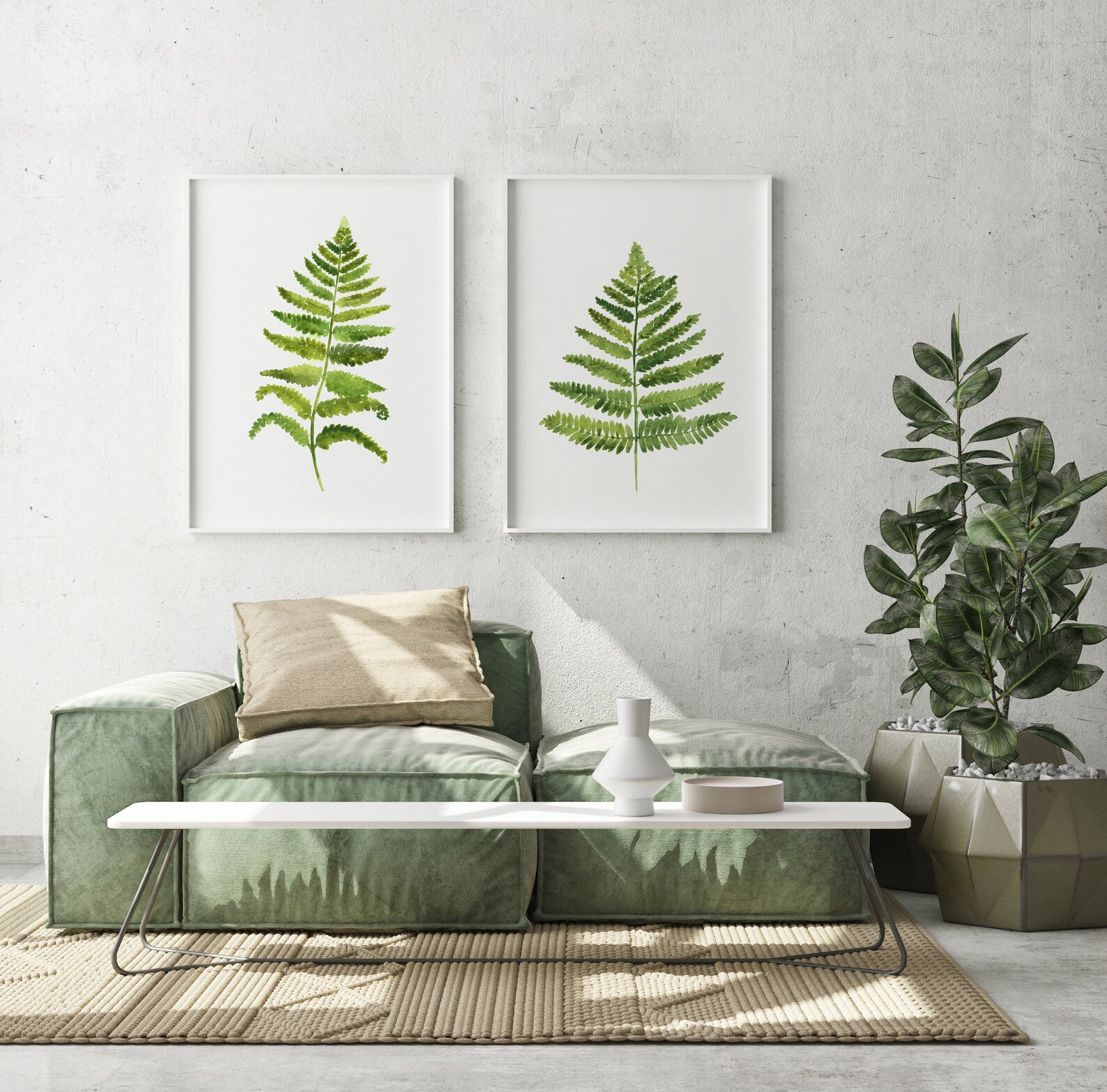 Fern Painting Fern Wall Art Fern Print Green Fern Set of 2 | Etsy