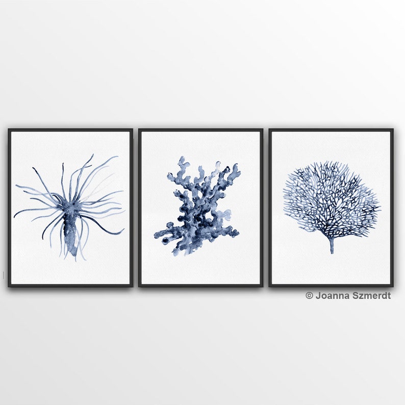Print Coral Seaweed Coral Wall Art Navy Blue Indigo Sea Fern - Etsy