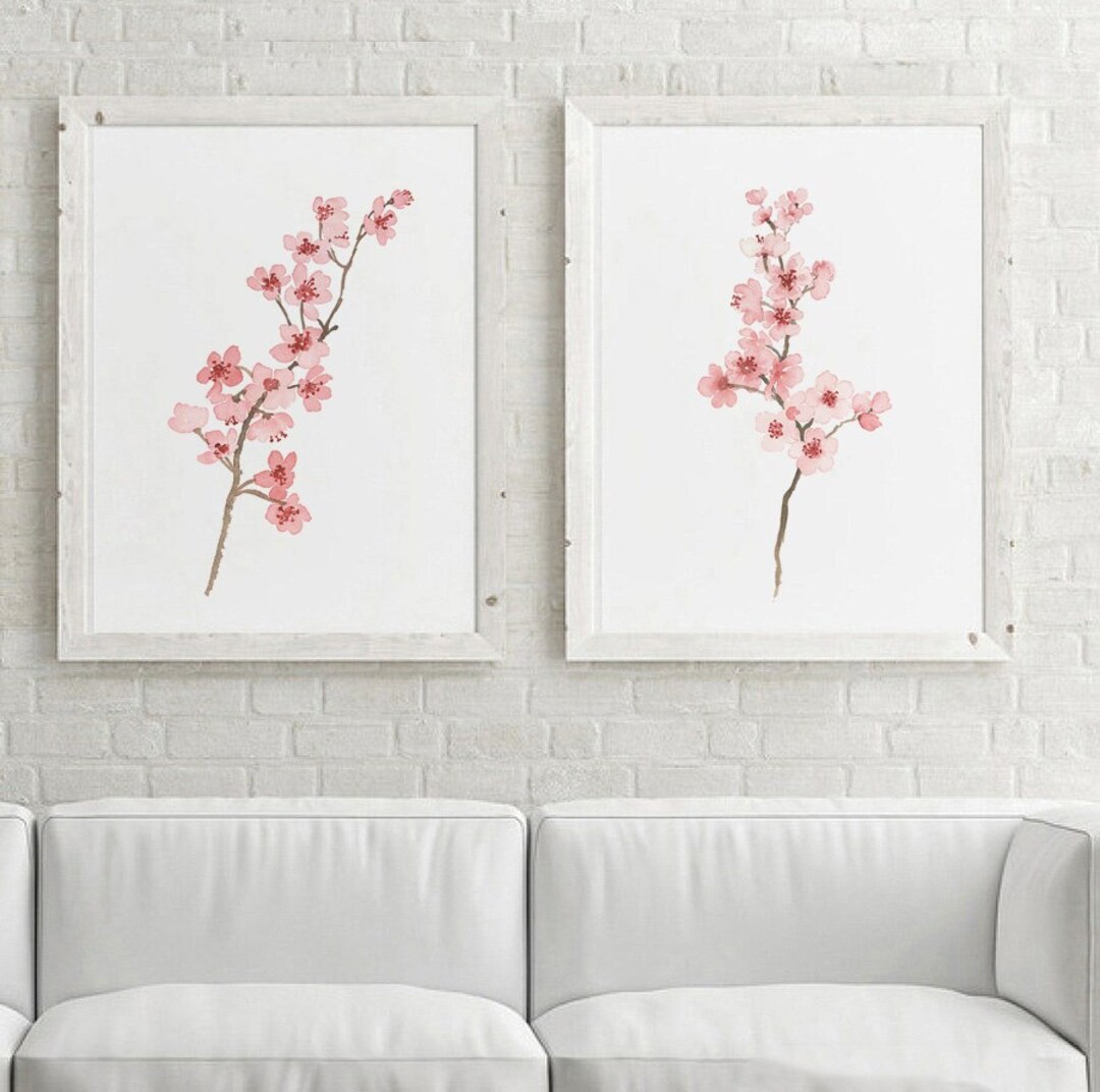 Cherry Blossom Print Wall Art, Blush Pink Art Print, Cherry Blossom ...