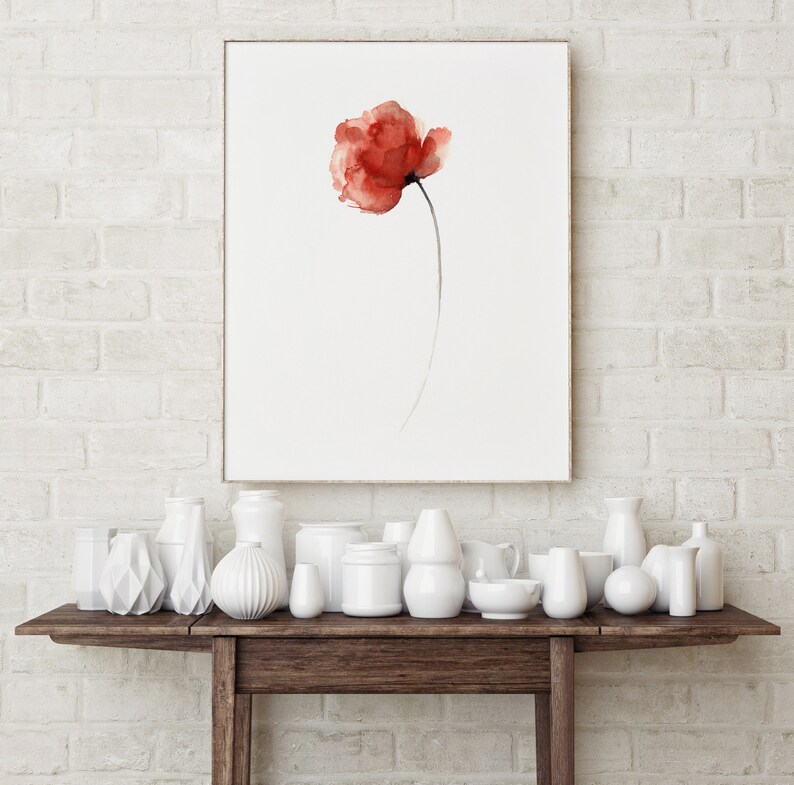 Poppy Red Flower Wall Art Print Abstract Floral Decor - Etsy