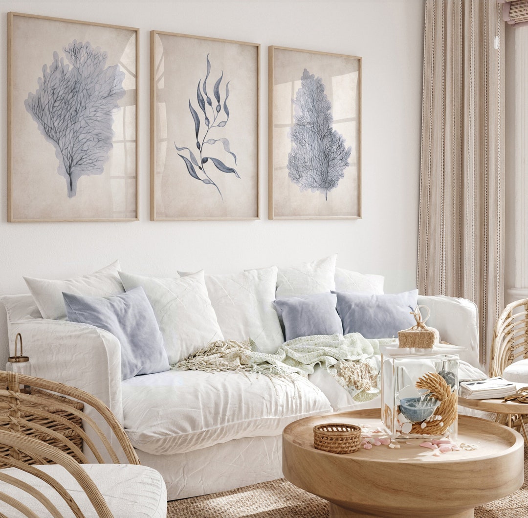 Blue Coral Poster, Coastal Style Abstract Wall Art, Modern Botanical ...