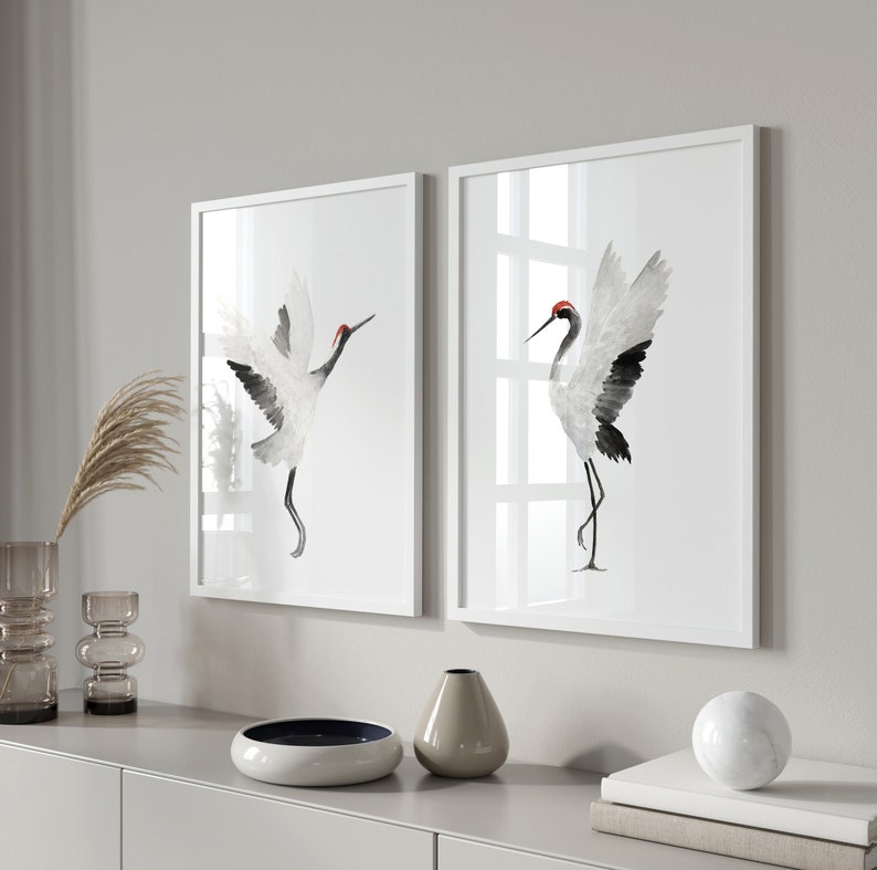 Crane Print Crane Painting Crane Art Print Crane Wall - Etsy