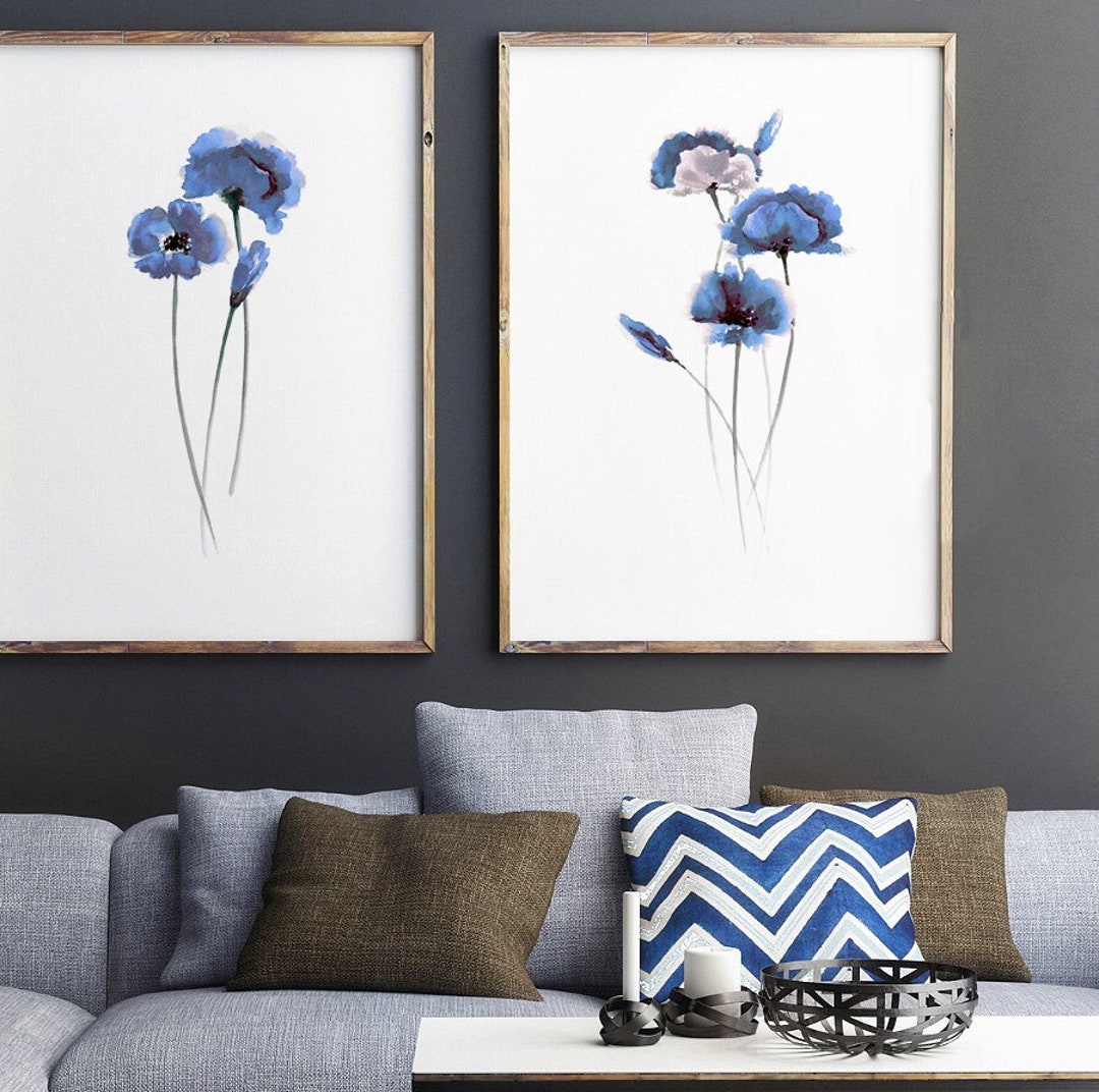 Poppy Art Print, Poppy Print Wall Art, Blue Poppy Flower, Foral Wall ...