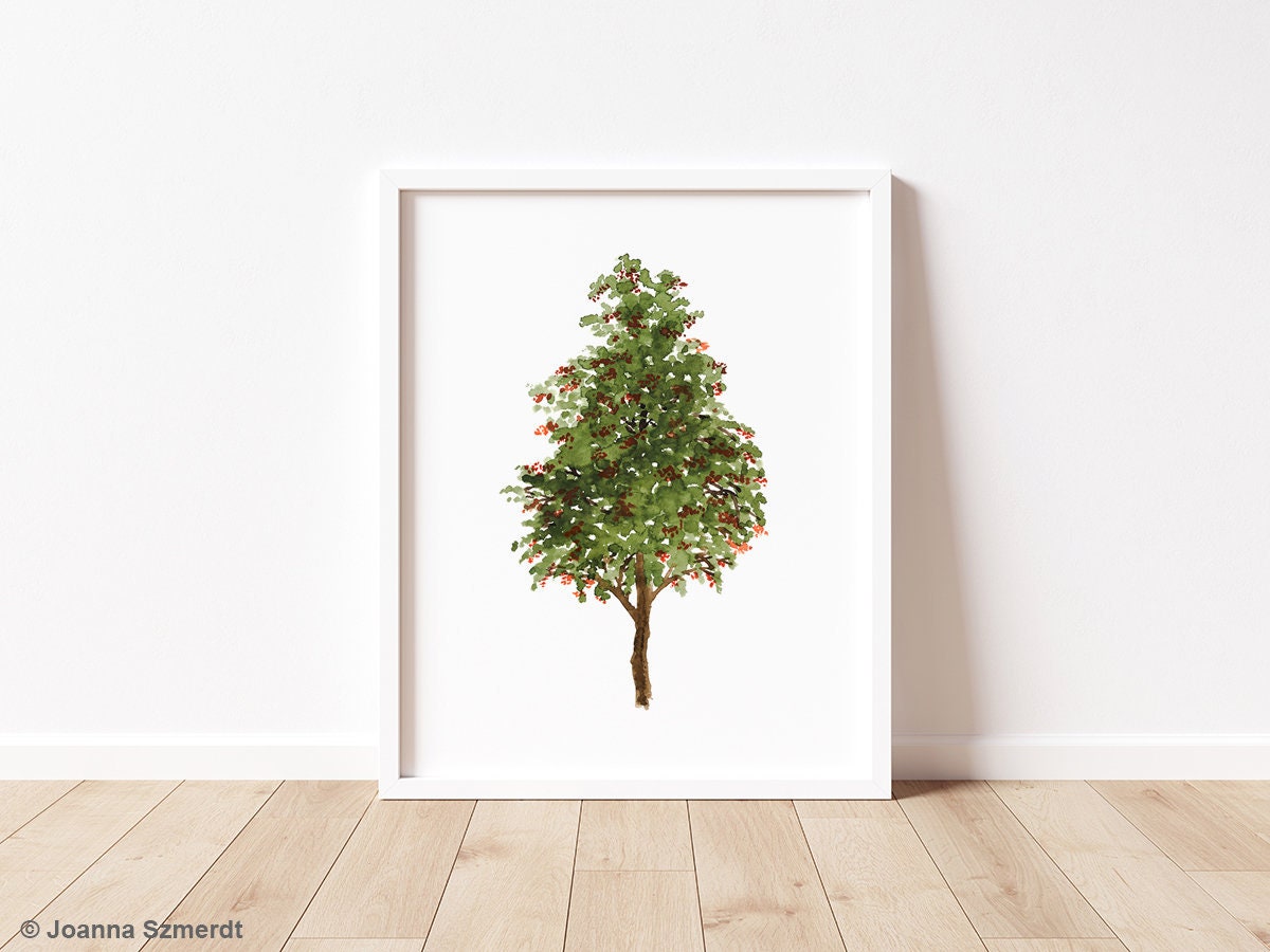 Rowan Art Print, Rowan Tree Wall Art, Forest Painting, Rowan Berry ...