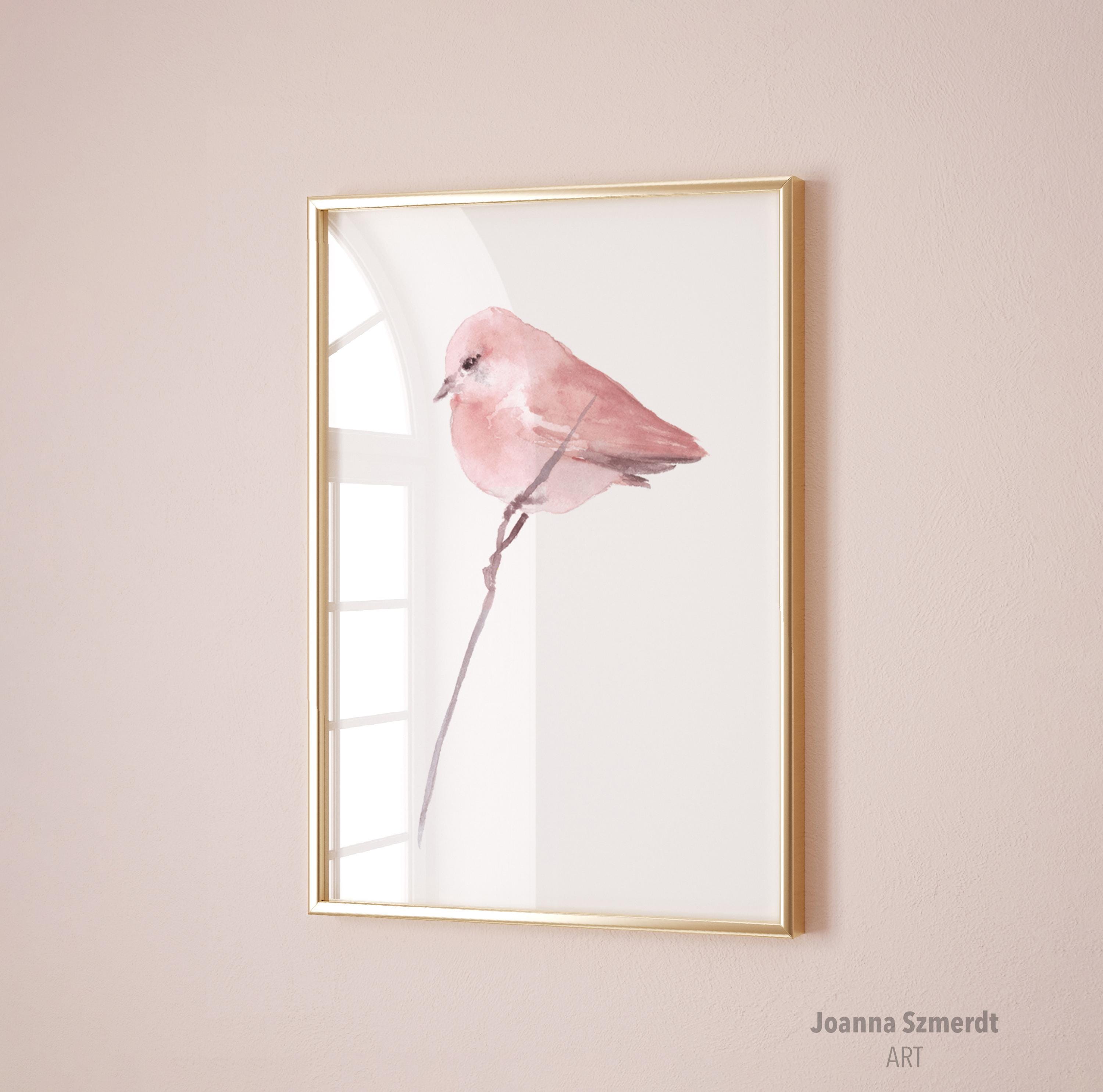 Blush Pink Finch Bird Watercolor Art Print | Modern Nursery Wall Decor ...