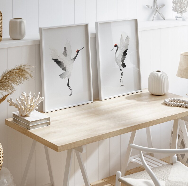 Crane Print, Crane Painting, Crane Art Print, Crane Wall Decor, Crane ...