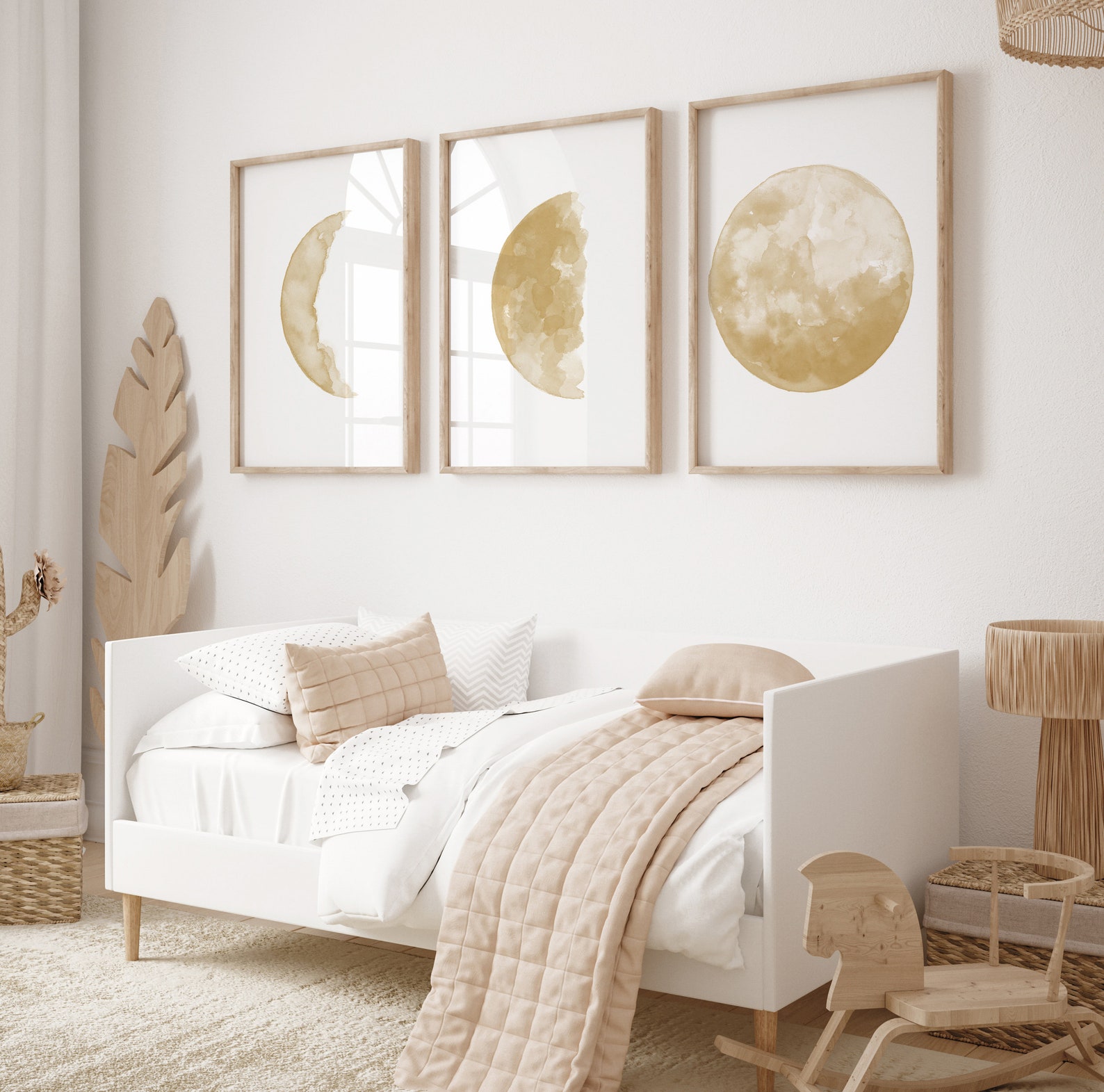Moon Painting, Golden Yellow Full Moon Set of 3 Bedroom Decor, Extra ...