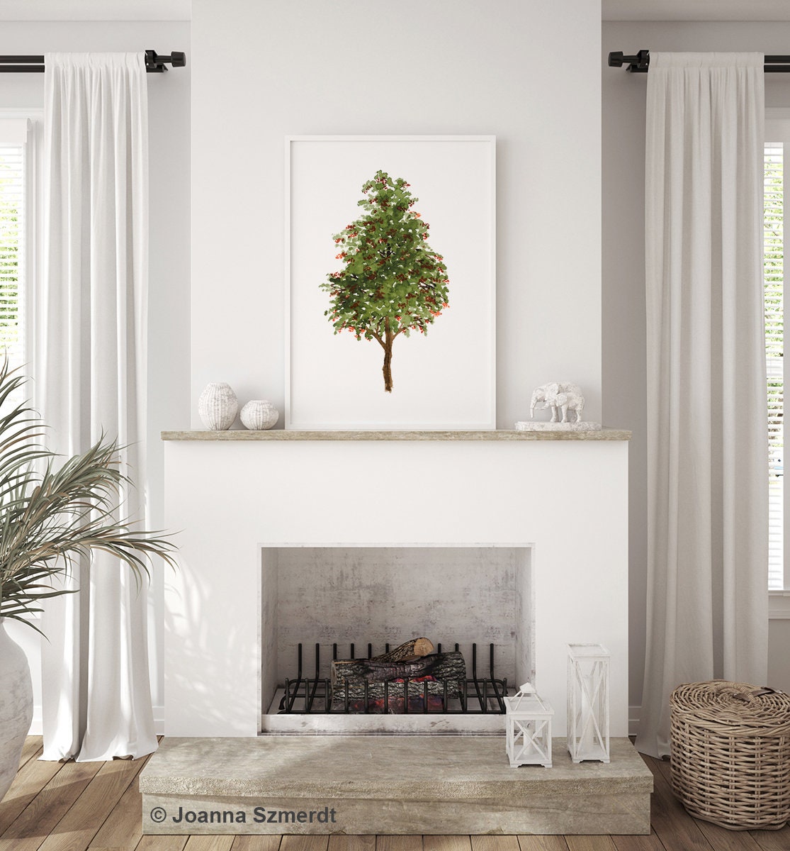 Rowan Art Print, Rowan Tree Wall Art, Forest Painting, Rowan Berry ...